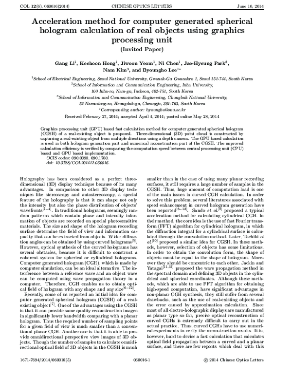 Pdf Acceleration Method For Computer Generated Spherical Hologram Calculation Of Real Objects