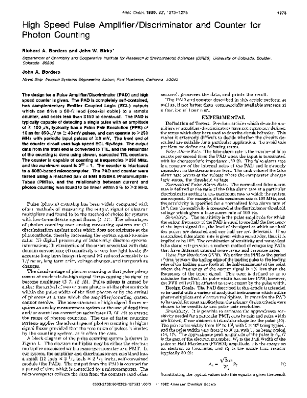 (PDF) High speed pulse amplifier/discriminator and counter for photon ...