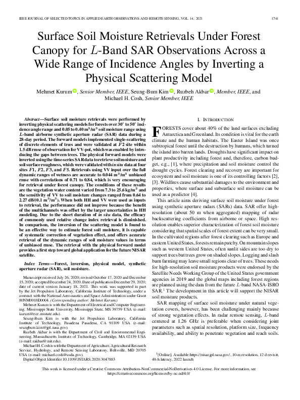 (PDF) Surface Soil Moisture Retrievals Under Forest Canopy for $L$-Band ...