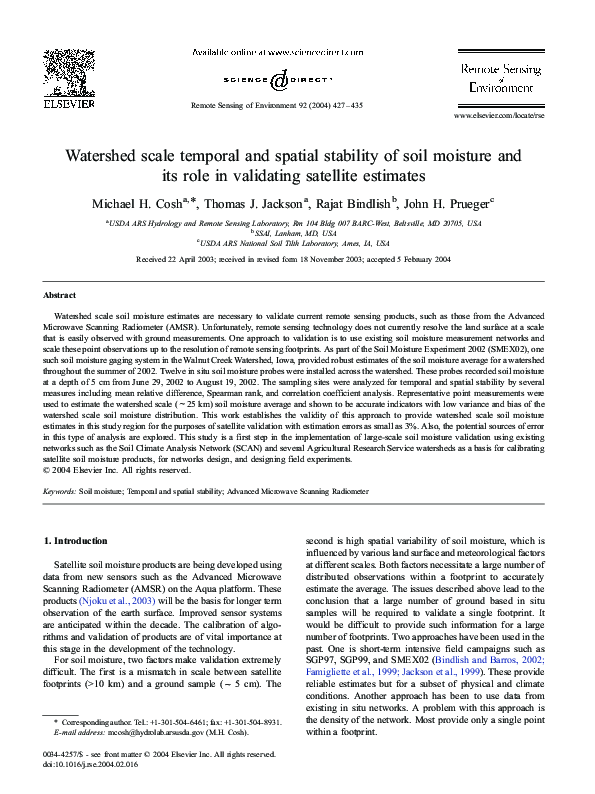 (PDF) Watershed scale temporal and spatial stability of soil moisture and its role in validating ...