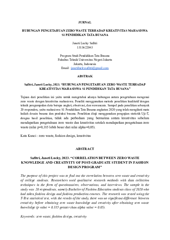 (PDF) Safitri, Janeti Lucky, 2023. "CORRELATION BETWEEN ZERO WASTE ...