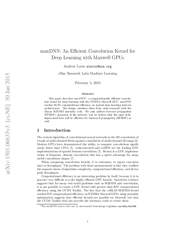 Pdf Maxdnn An Efficient Convolution Kernel For Deep Learning With Maxwell Gpus 