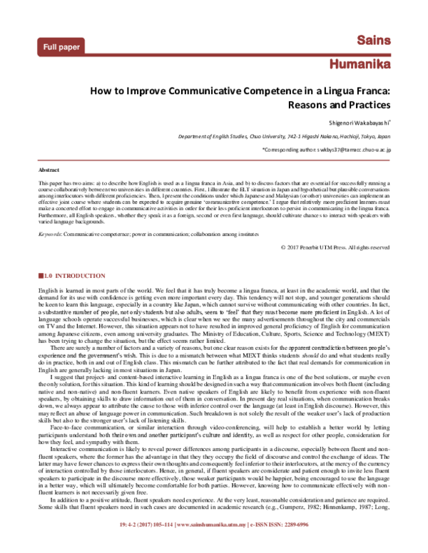 (PDF) How to Improve Communicative Competence in a Lingua Franca ...