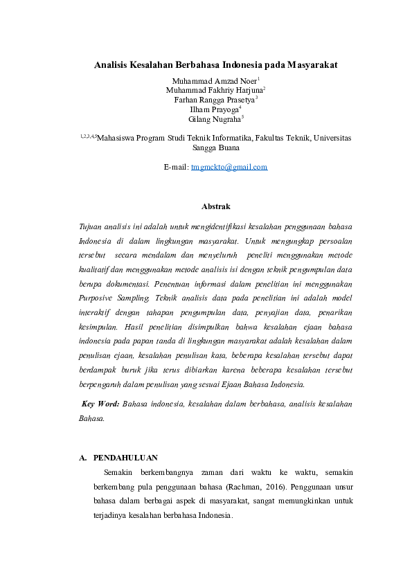 (DOC) Analisis Kesalahan Berbahasa Indonesia pada Masyarakat