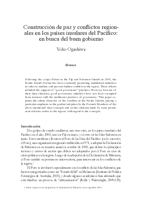 (PDF) Construcción de paz y conflictos regionales en los países insulares del Pacífico: en busca ...