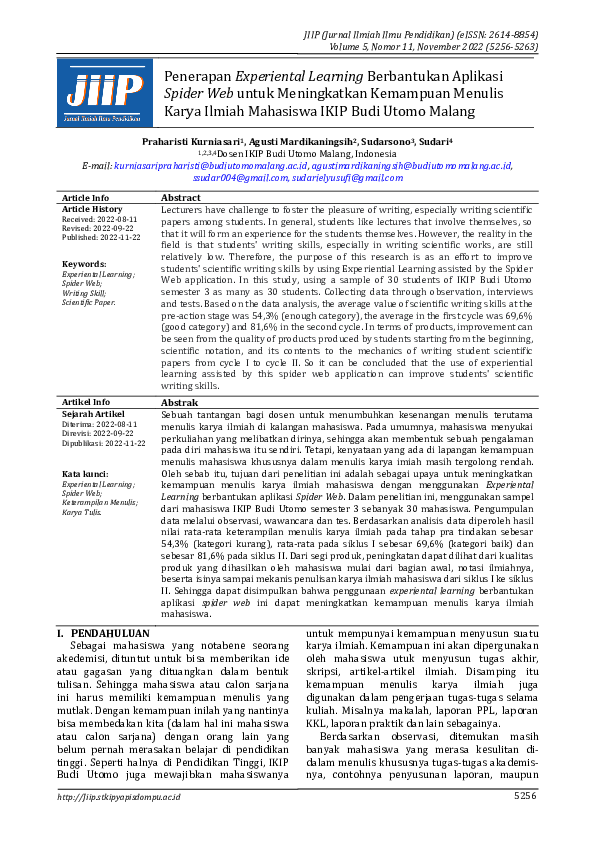 (PDF) Penerapan Experiental Learning Berbantukan Aplikasi Spider Web ...