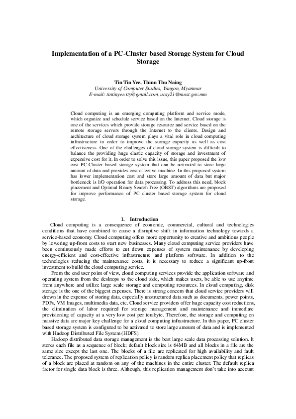 (PDF) Implementation of a PC-Cluster based Storage System for Cloud Storage