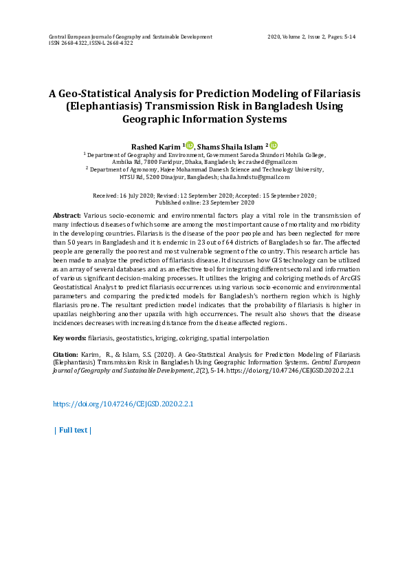 (PDF) A Geo-Statistical Analysis for Prediction Modeling of Filariasis (Elephantiasis ...