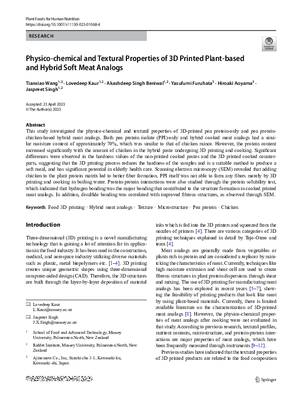 (PDF) Physico-chemical and Textural Properties of 3D Printed Plant-based and Hybrid Soft Meat ...