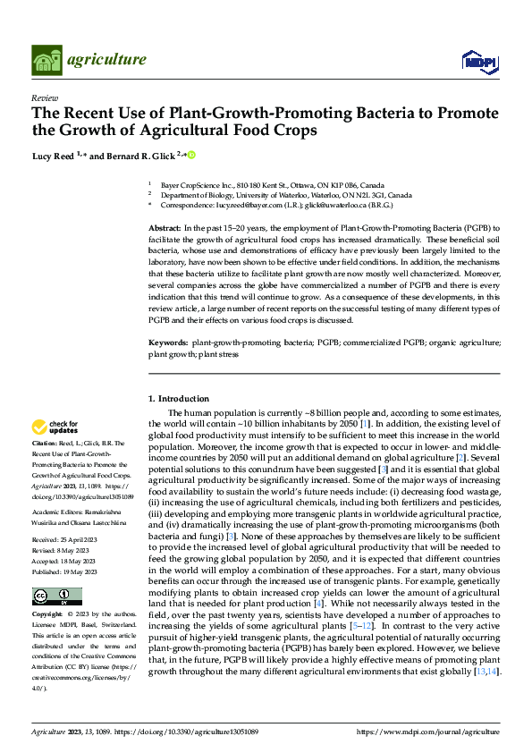 (PDF) The Recent Use of Plant-Growth-Promoting Bacteria to Promote the Growth of Agricultural ...
