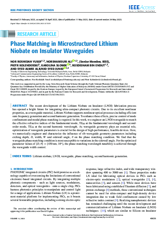 (PDF) Phase Matching in Microstructured Lithium Niobate on Insulator Waveguides