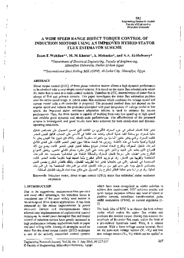 (PDF) A Wide Speed Range Direct Torque Control of Induction Motors Using an Improved Hybrid ...