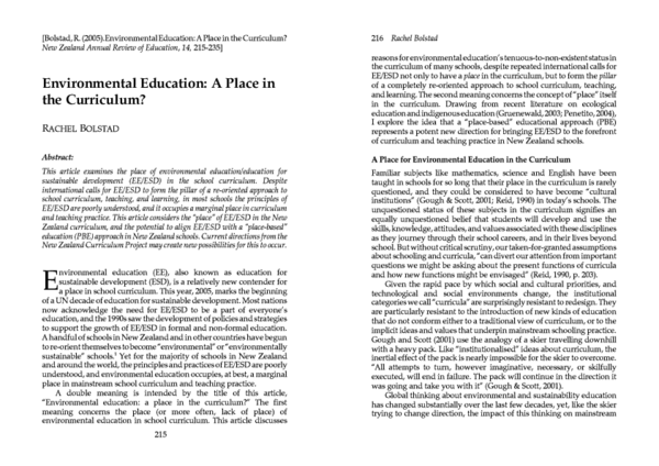 (PDF) Environmental Education: A Place in the Curriculum?