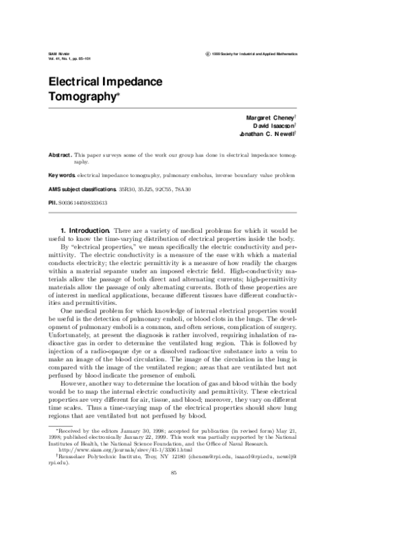 (PDF) Special issue on electrical impedance imaging