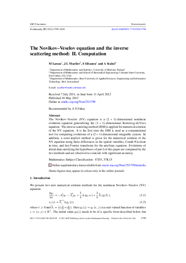 (PDF) The Novikov–Veselov equation and the inverse scattering method: II. Computation
