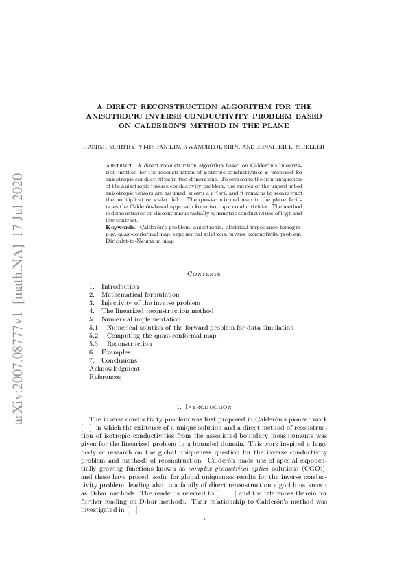 Pdf A Direct Reconstruction Algorithm For The Anisotropic Inverse 8570