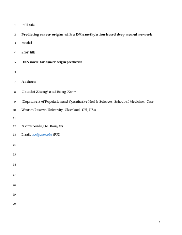 Pdf Predicting Cancer Origins With A Dna Methylation Based Deep Neural Network Model
