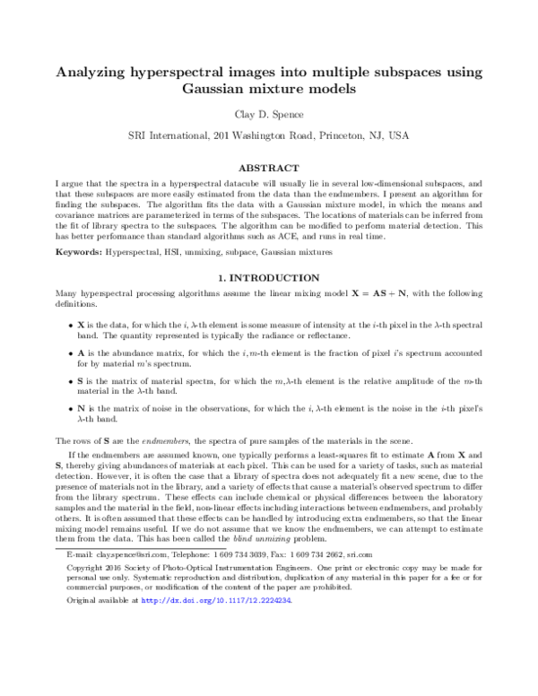 (PDF) Analyzing hyperspectral images into multiple subspaces using ...