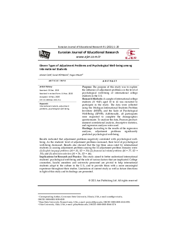 (PDF) Eleven Types of Adjustment Problems and Psychological Well-being ...