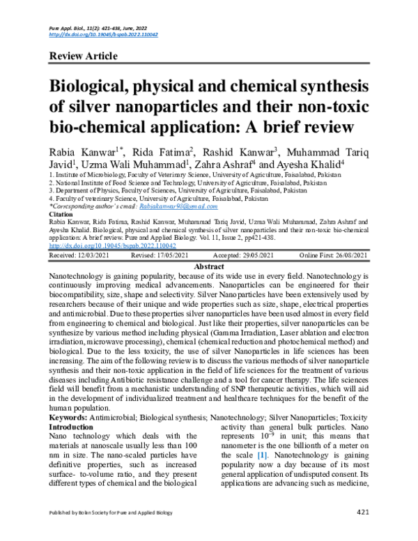 (PDF) Biological, physical and chemical synthesis of silver nanoparticles and their non-toxic ...