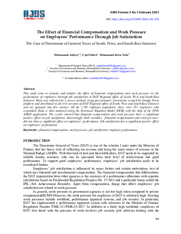 (PDF) The Effect of Financial Compensation and Work Pressure on ...