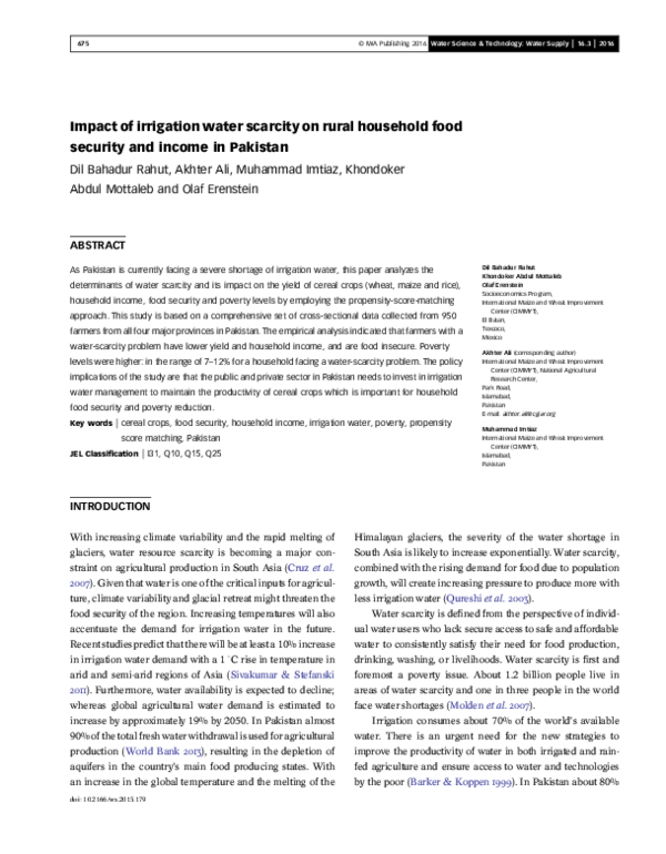 (PDF) Impact of irrigation water scarcity on rural household food ...