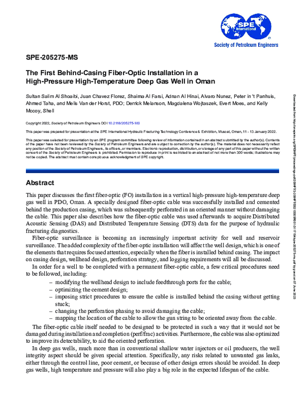 (PDF) The First Behind-Casing Fiber-Optic Installation in a High ...