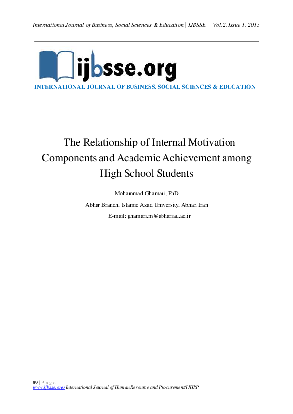 (PDF) The Relationship of Internal Motivation Components and Academic Achievement among High ...