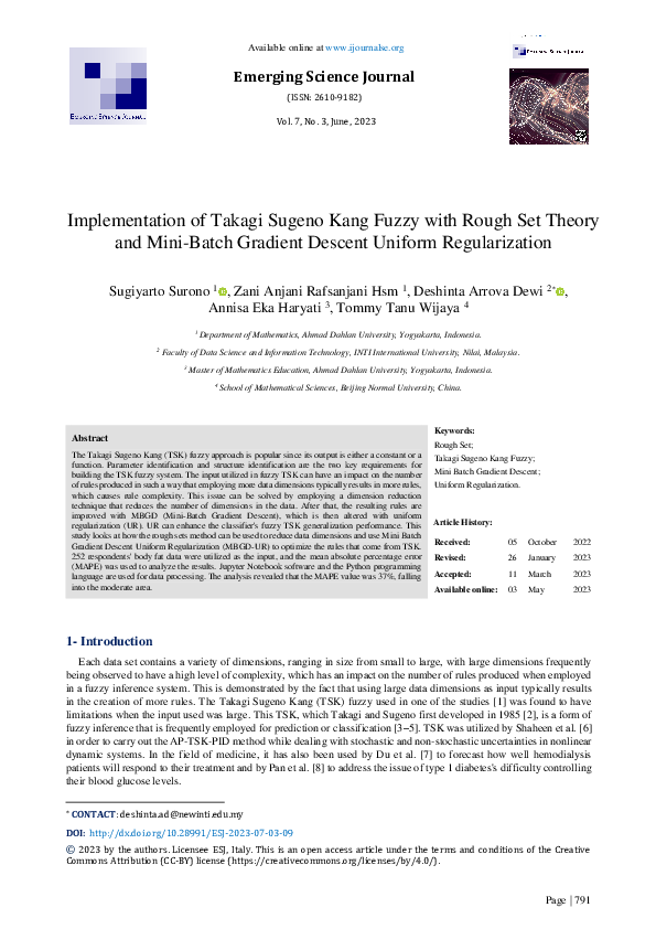 (PDF) Implementation of Takagi Sugeno Kang Fuzzy with Rough Set Theory and Mini-Batch Gradient ...