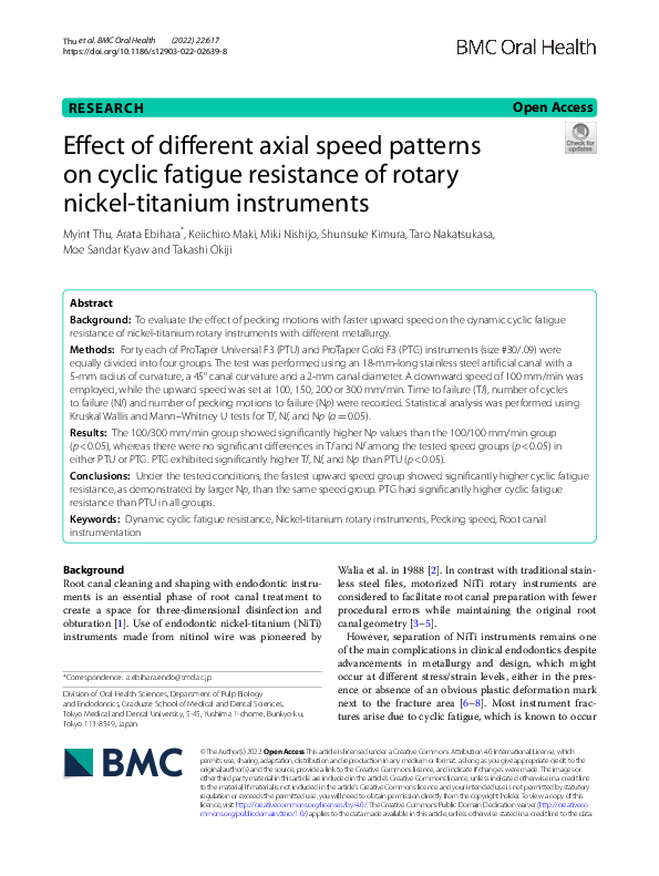 (PDF) Effect of different axial speed patterns on cyclic fatigue ...