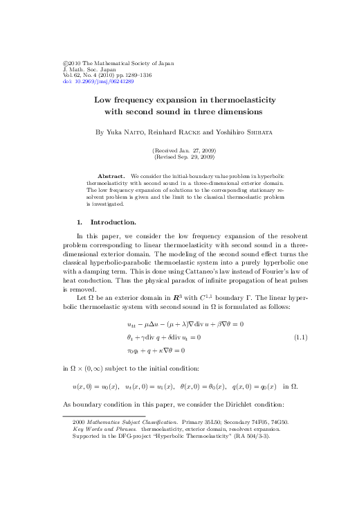 (PDF) Low frequency expansion in thermoelasticity with second sound in ...