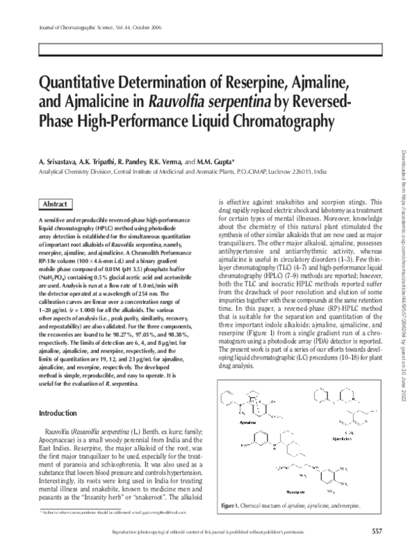 (PDF) Quantitative Determination of Reserpine, Ajmaline, and Ajmalicine ...