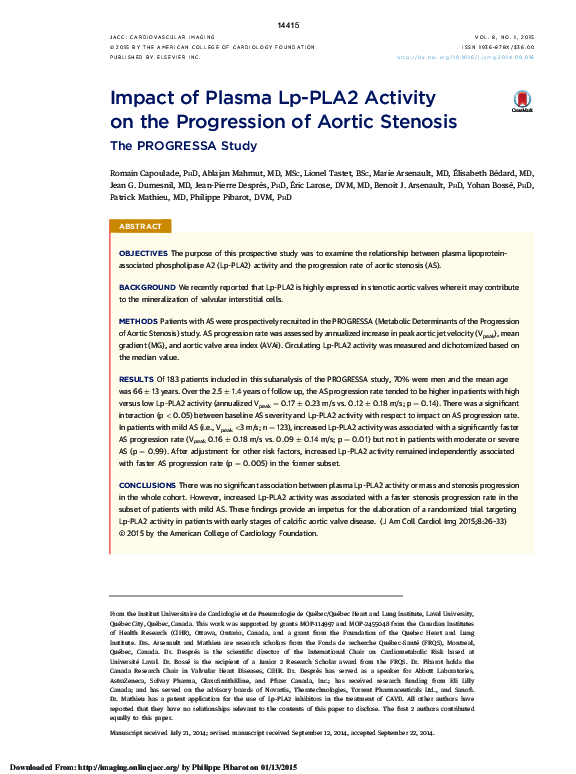 (PDF) Impact of Plasma Lp-PLA2 Activity on the Progression of Aortic ...