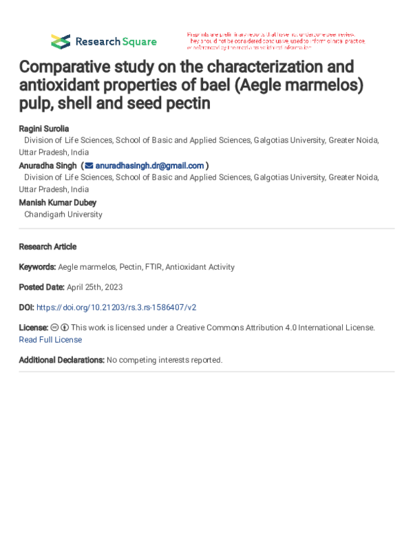 (PDF) Antioxidant Properties of Bael Pectin Parts
