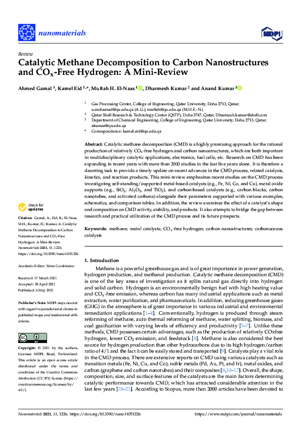 (PDF) Catalytic Methane Decomposition to Carbon Nanostructures and COx ...