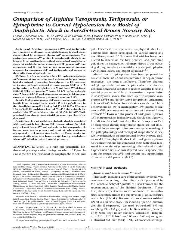 (PDF) Comparison of Arginine Vasopressin, Terlipressin, or Epinephrine to Correct Hypotension in ...