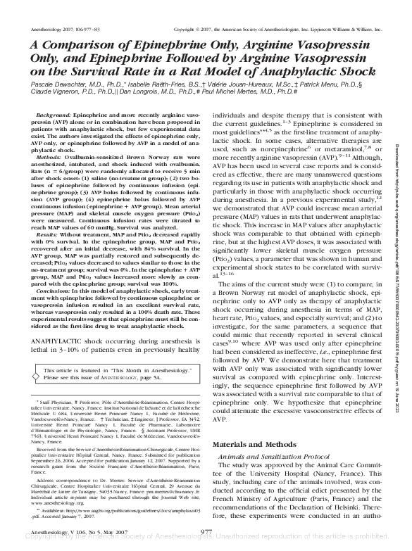 (PDF) A Comparison of Epinephrine Only, Arginine Vasopressin Only, and Epinephrine Followed by ...