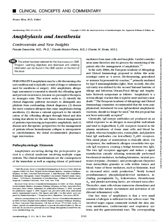 (PDF) Anaphylaxis and Anesthesia