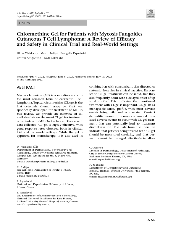 (PDF) Chlormethine Gel for Patients with Mycosis Fungoides Cutaneous T ...