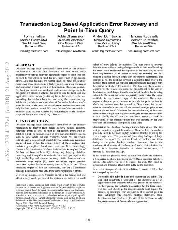 (PDF) Transaction log based application error recovery and point in ...