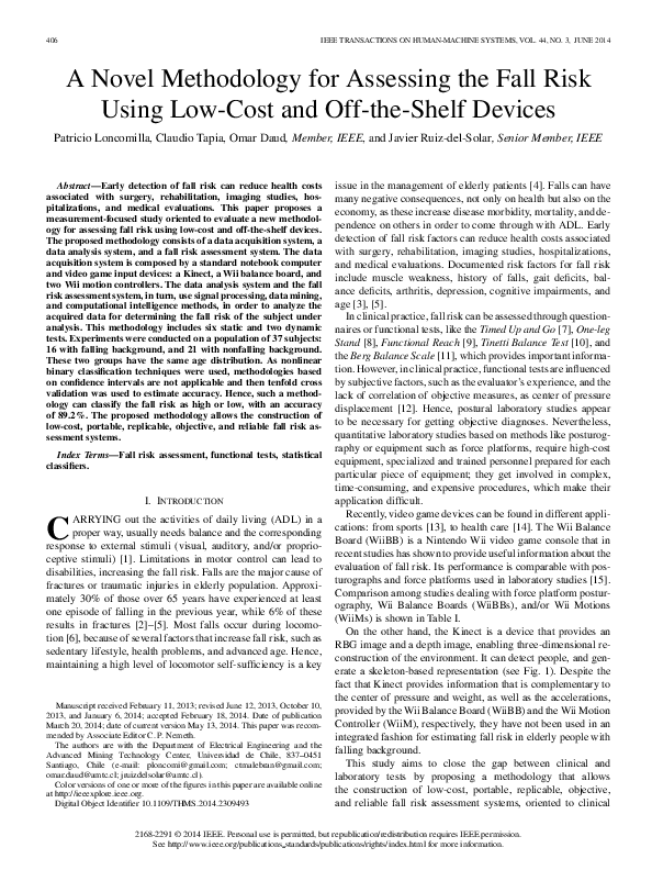 (PDF) A Novel Methodology for Assessing the Fall Risk Using Low-Cost ...