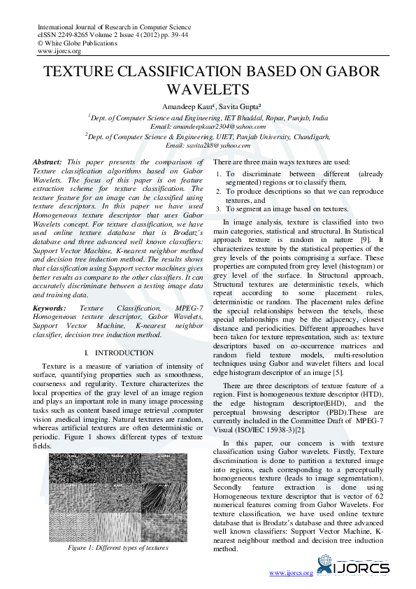 Pdf Texture Classification Based On Gabor Wavelet