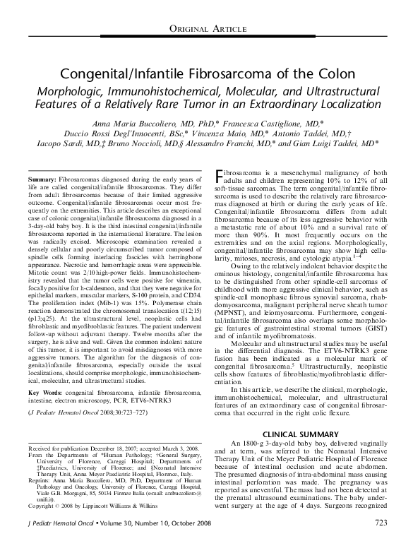 (PDF) Congenital/Infantile Fibrosarcoma of the Colon