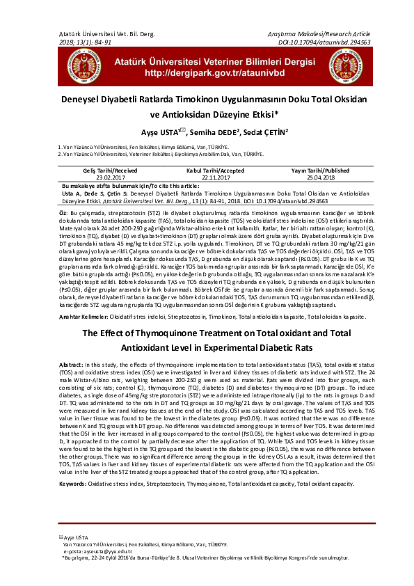 (PDF) Deneysel diyabetli ratlarda timokinon uygulanmasının doku total ...