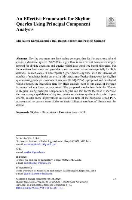 Pdf An Effective Framework For Skyline Queries Using Principal Component Analysis