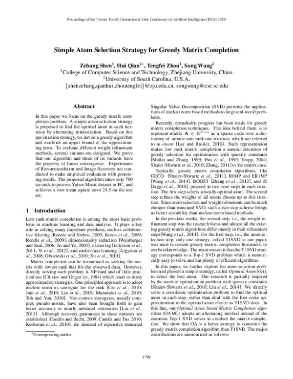 (PDF) Simple Atom Selection Strategy for Greedy Matrix Completion