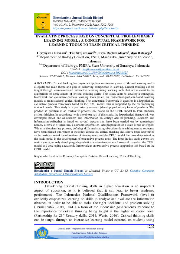 (PDF) Evaluative Process Base on Conceptual Problem Based Learning Model : A Conceptual ...