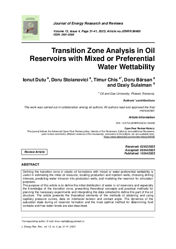 (PDF) Transition Zone Analysis in Oil Reservoirs with Mixed or ...