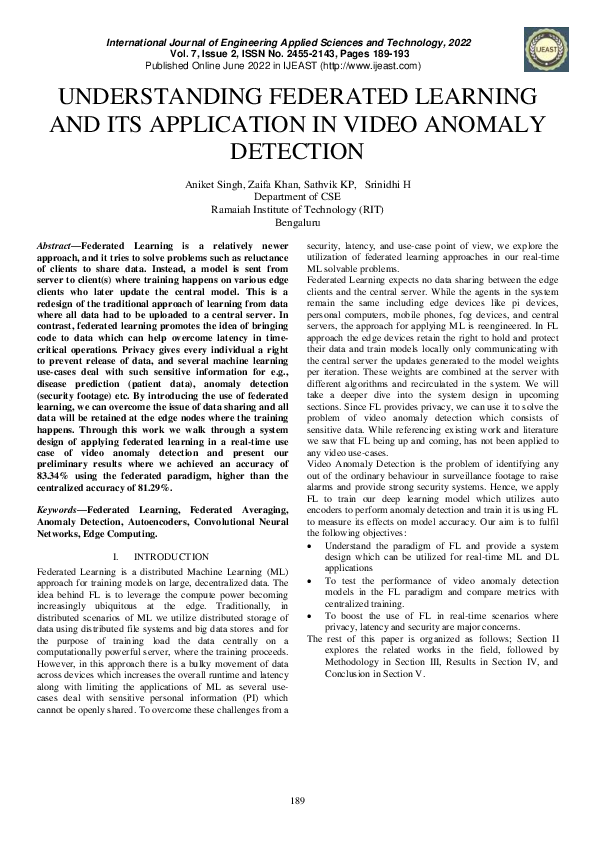 Pdf Understanding Federated Learning And Its Application In Video