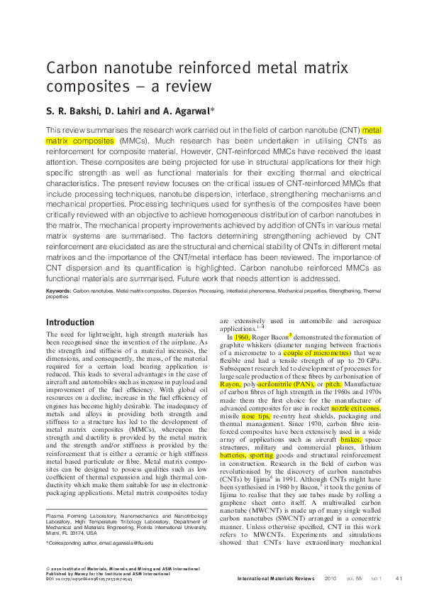 (PDF) Carbon nanotube reinforced metal matrix composites - a review